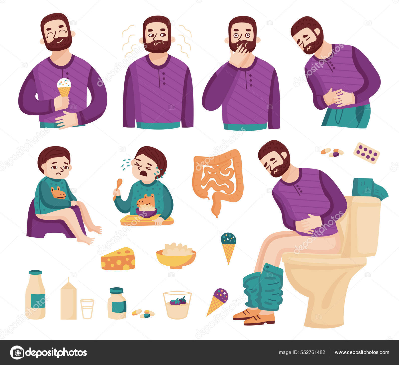 Set de Intolerancia a la Lactosa Alimentaria vector, gráfico vectorial ...