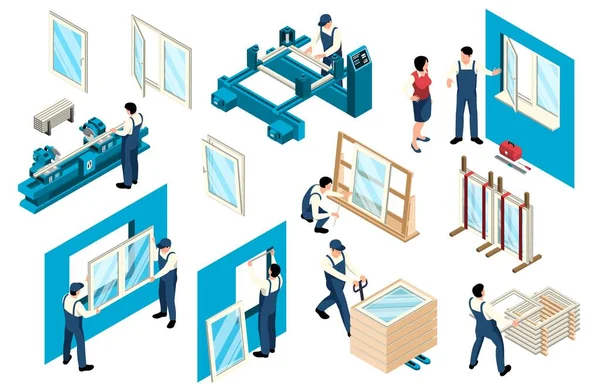 PVC Windows Production Isometric Icons Stock Vector by ©macrovector ...