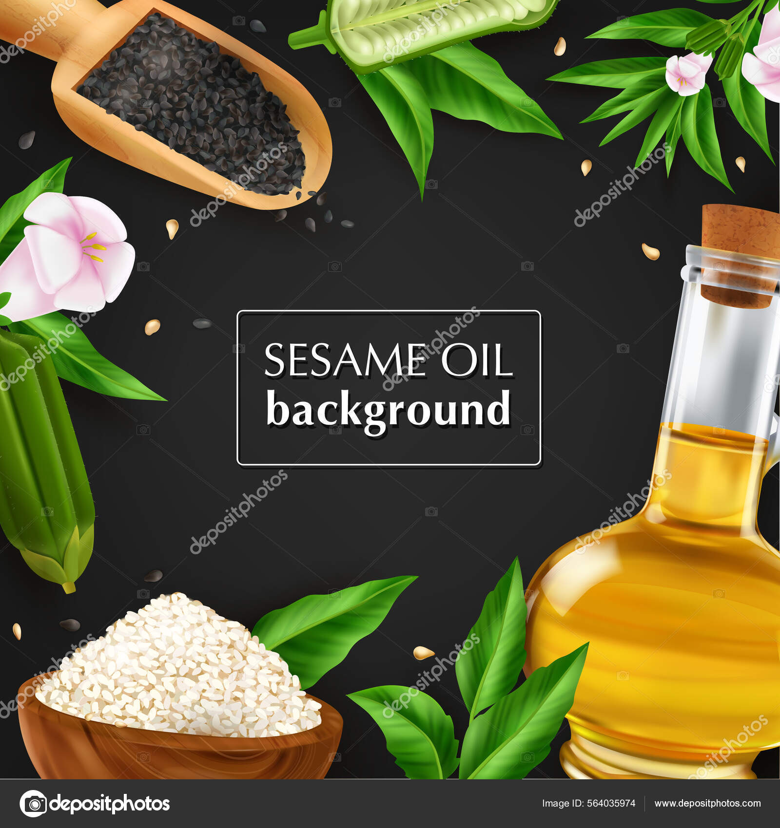 Sesame Oil Realistic Background Stock Vector by ©macrovector 564035974