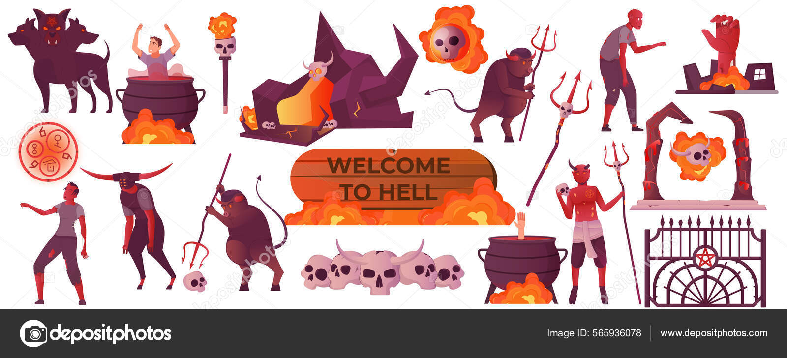 Hell Flat Set Stock Vector Image by ©macrovector #565936078