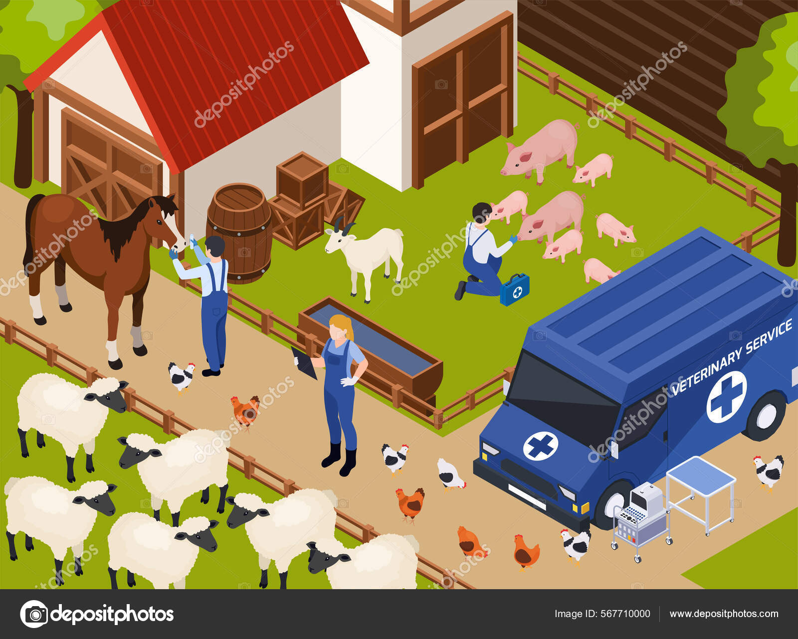 Farm Animals Livestock Veterinary Isometric Composition View Barn Van ... Farm Animals Livestock Veterinary Isometric Composition View Barn Van ...