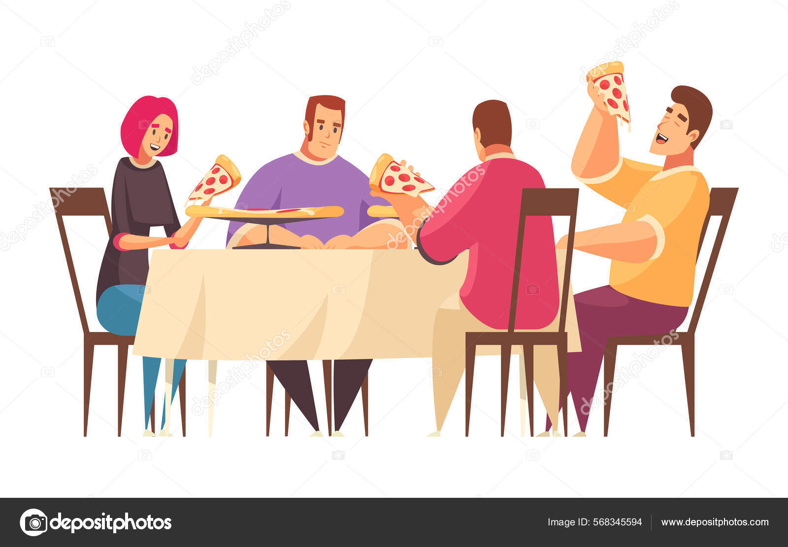 Pizza Composition Doodle Style Human Characters Handling Delicious ...