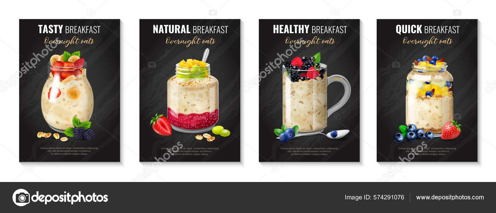 Realistic Overnight Oats Posters Collection Four Vertical Compositions ...
