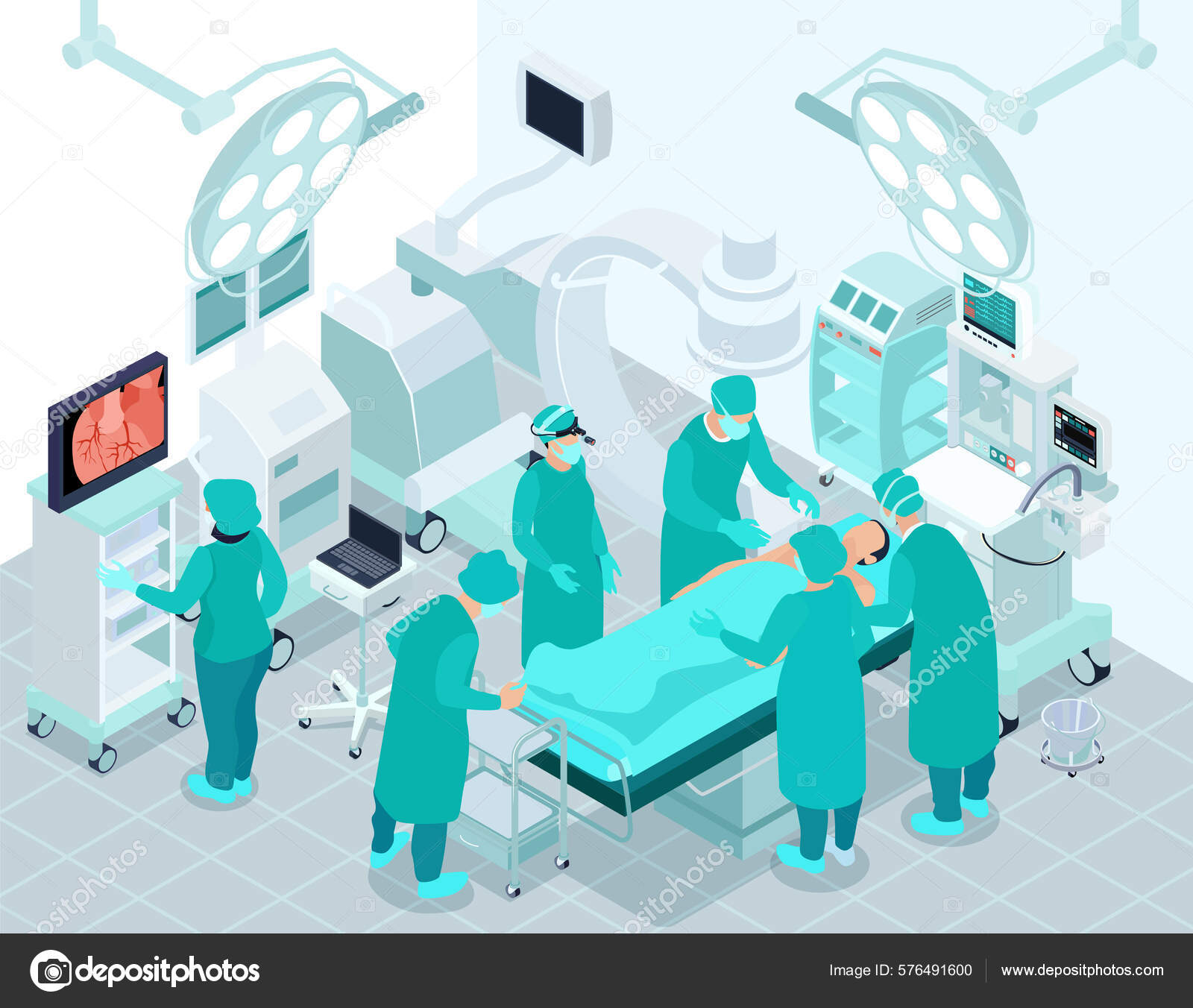 Medical Operation Isometric Background Team Cardiac Surgeons Performing ...