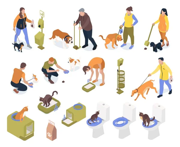 People Cleaning Pets Poop Horizontal Banner Dog Waste Symbols Isometric ...