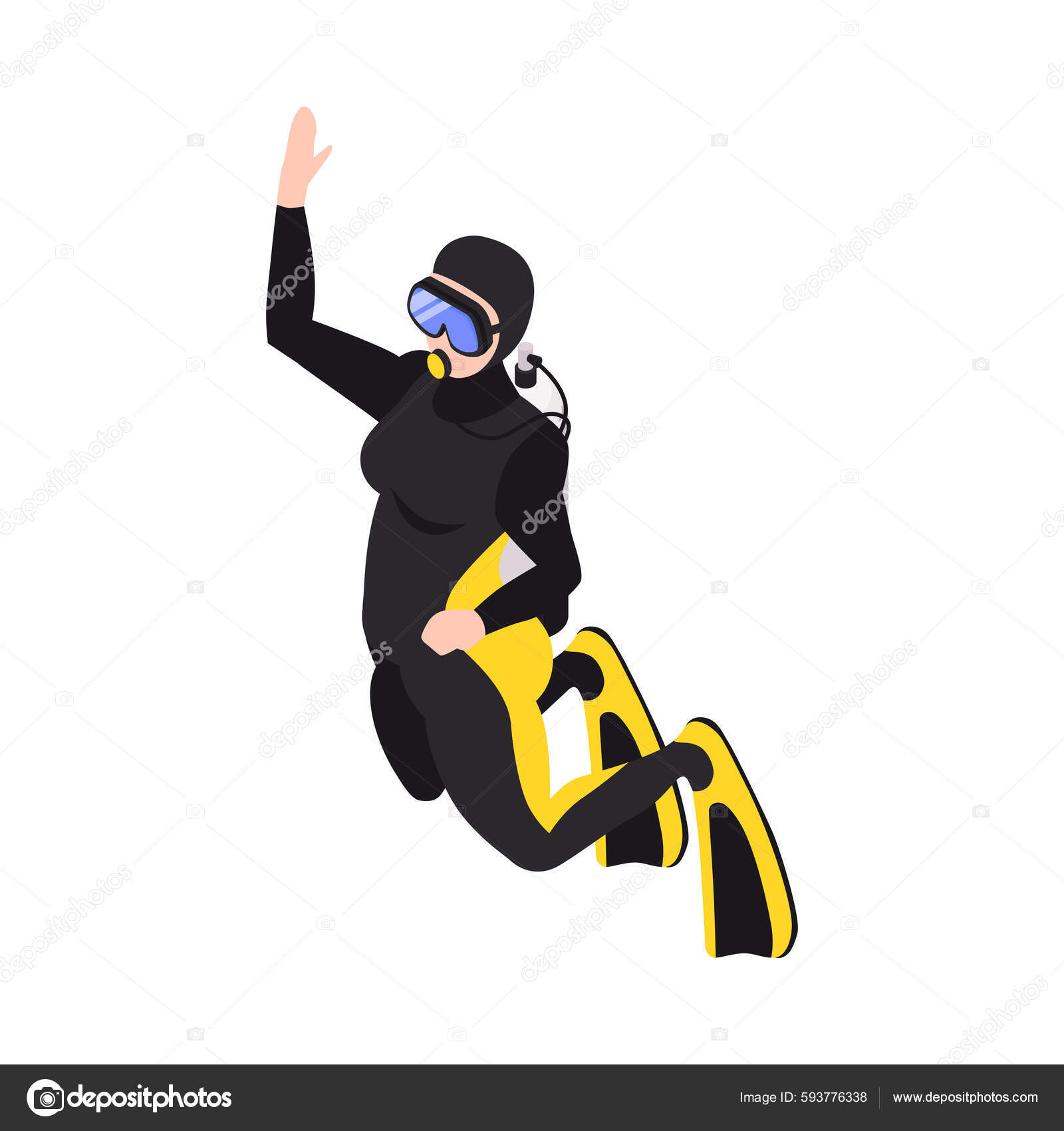 Isometric Underwater Scuba Diver Composition Isolated Human Character ...