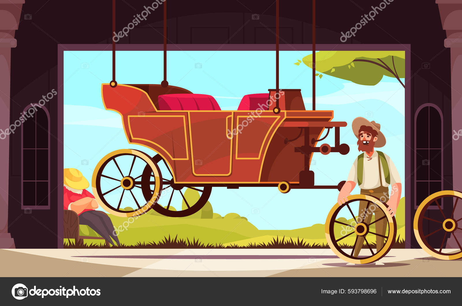 Image vectorielle Horse Drawn Vehicle Cartoon Poster Artisan Replacing ...