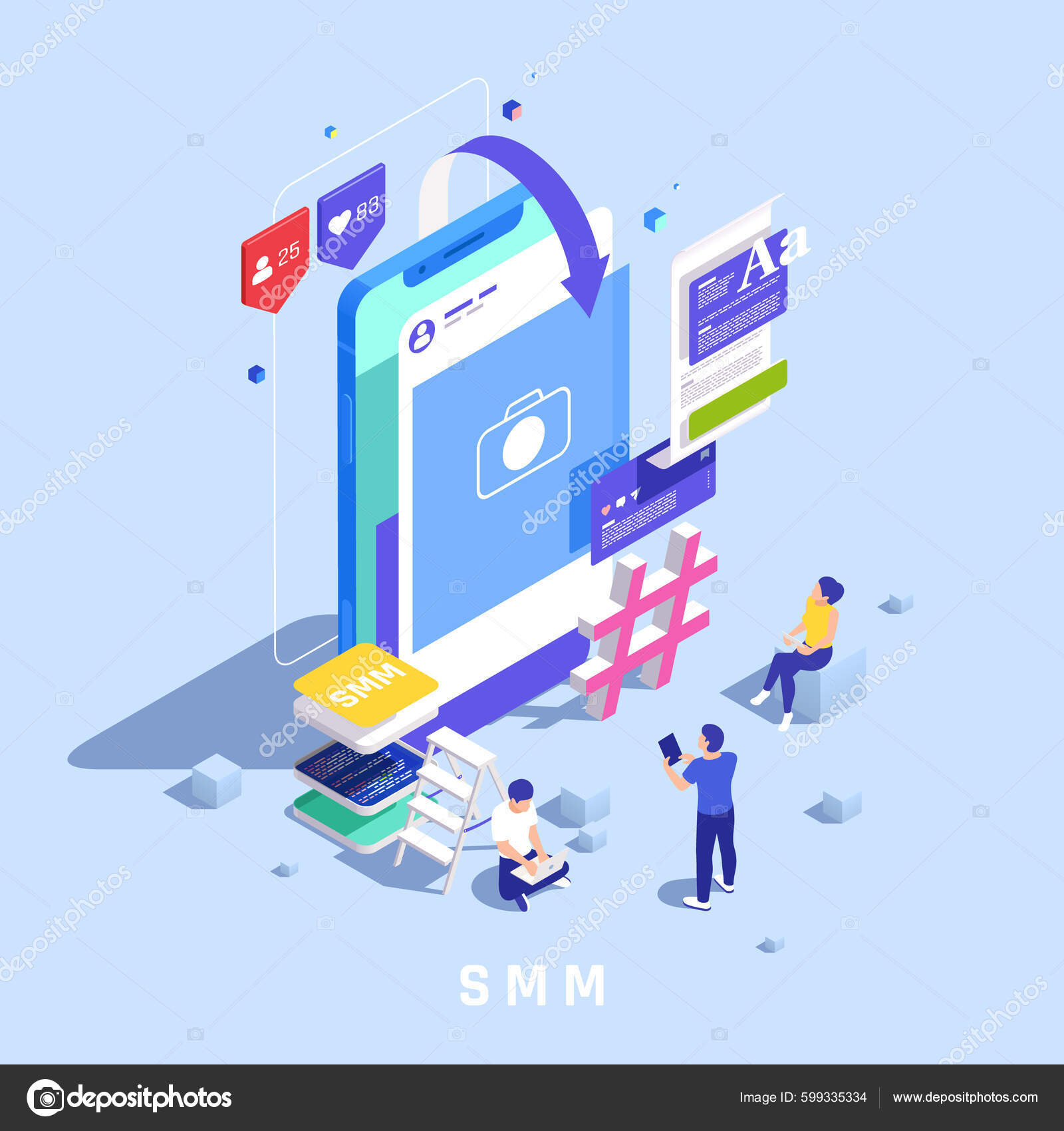 Professions Isometric Concept Smm Manager Symbols Vector Illustration ...