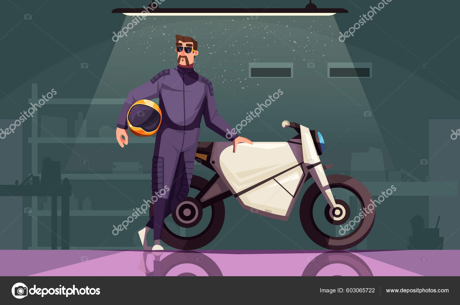 Image vectorielle Motorcycle Cartoon Poster Cool Male Biker Garage ...