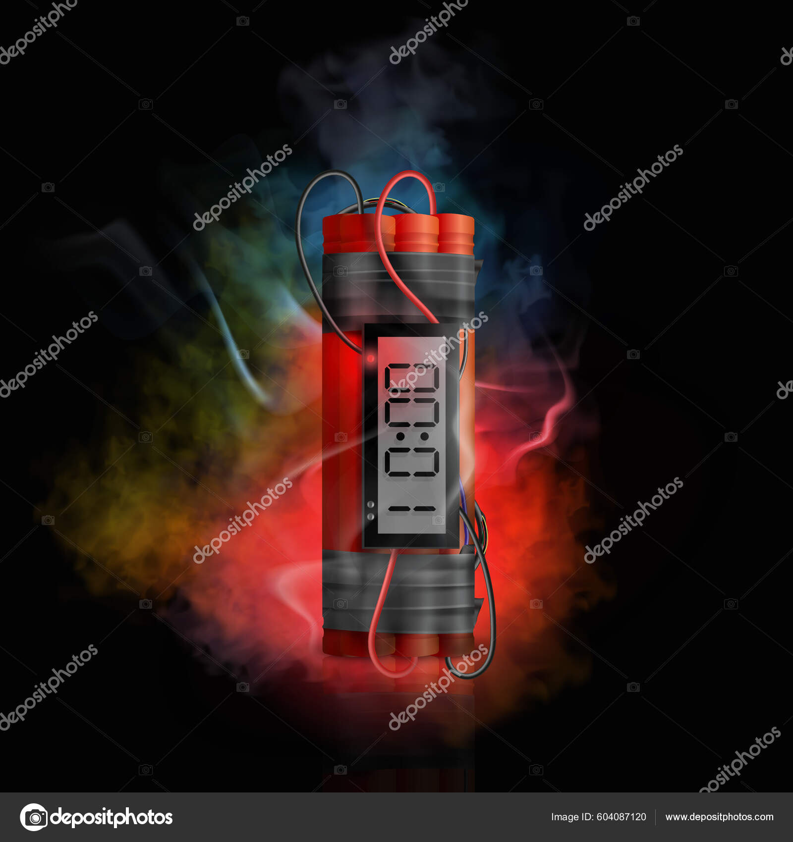 Realistic Dynamite Bomb Countdown Timer Colorful Smoke Black Background ...
