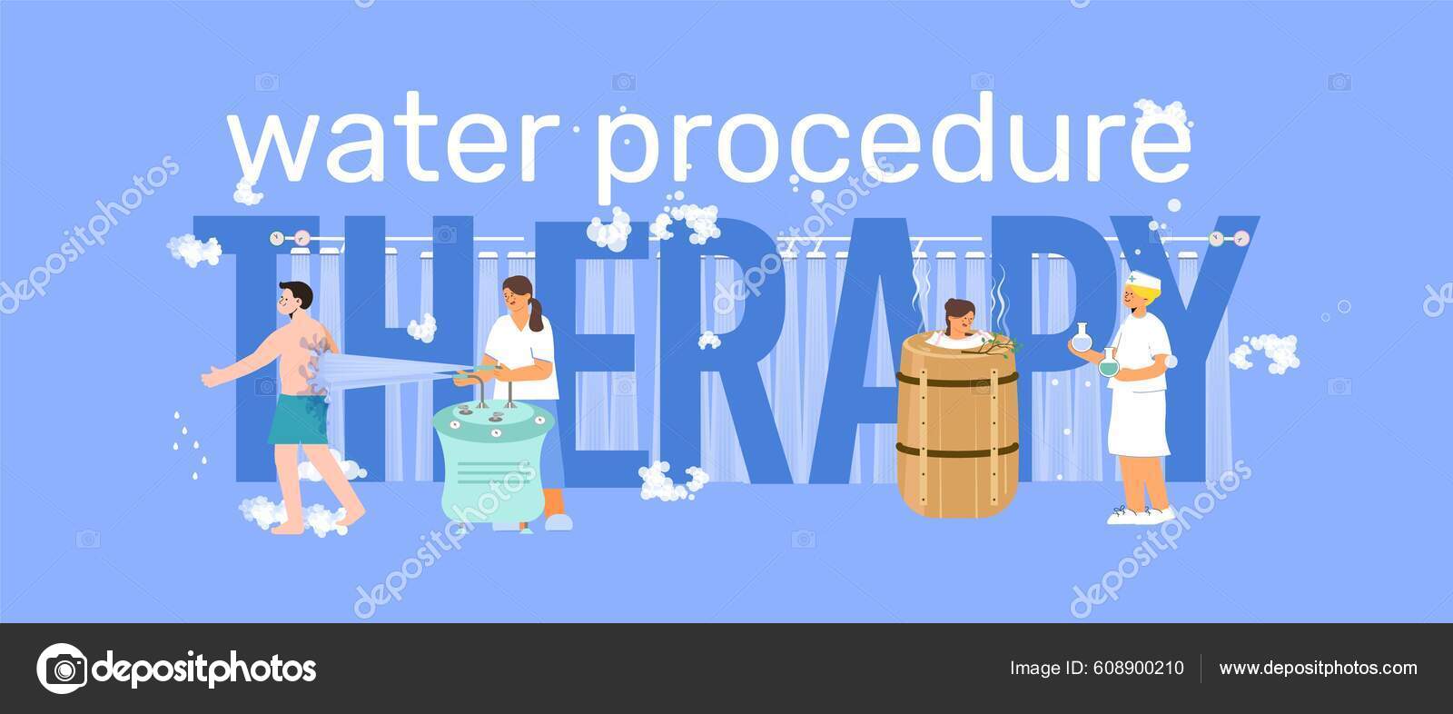 Water Procedures Therapy Flat Text Composition Editable Text Surrounded ...