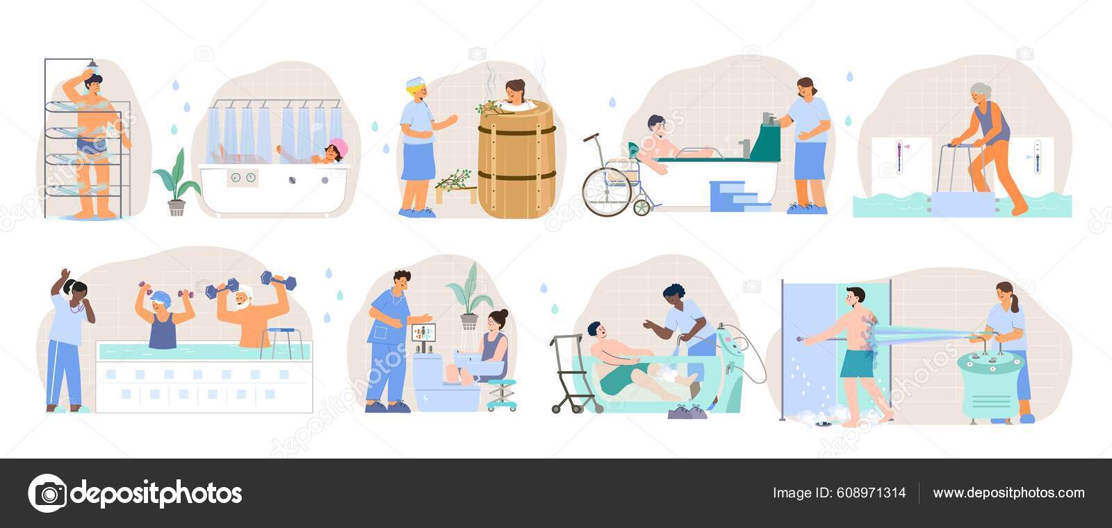 Set Isolated Water Procedures Therapy Compositions Flat Images Scenes ...