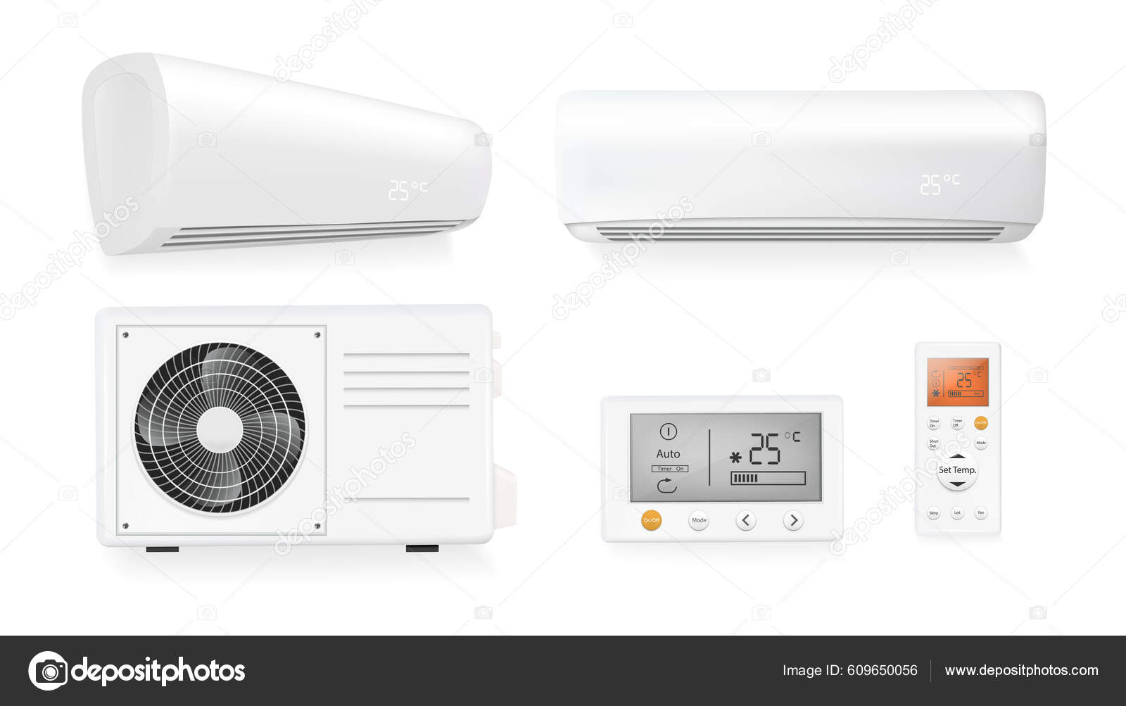 Air Conditioner Split Control System Remote Realistic Set Isolated ...