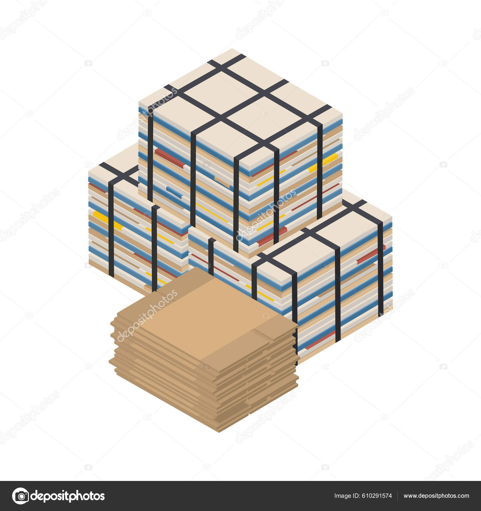 Stacks Paper Cardboard Recyclable Materials Isometric Icon Vector ...