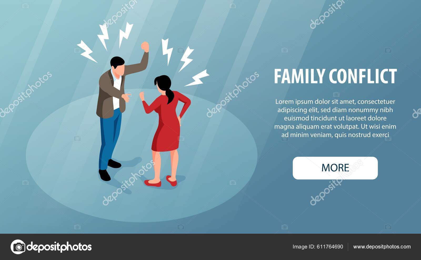 Isometric Family Conflict Concept Husband Wife Having Fight Vector ...