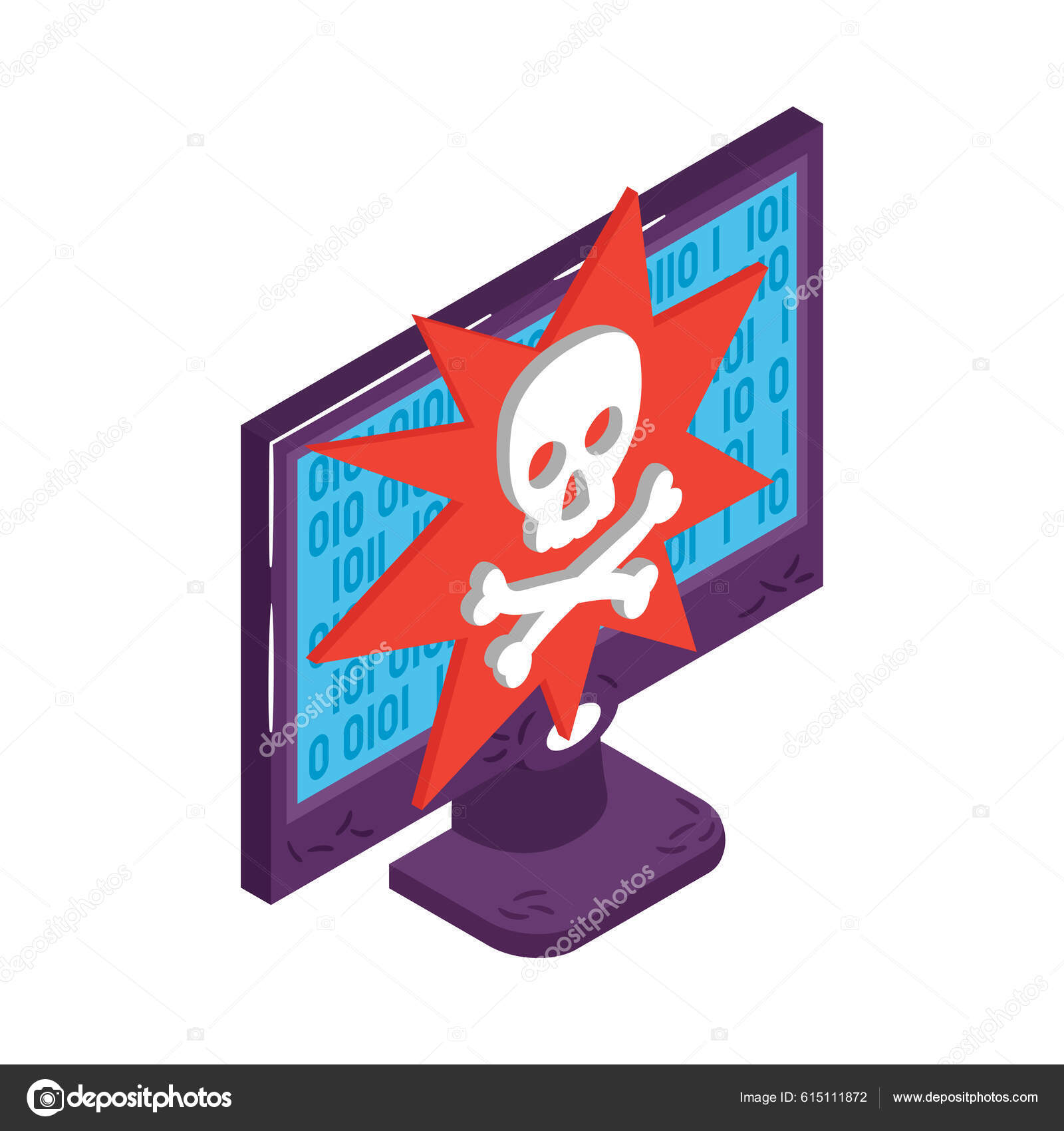 Isometric Cyber Attack Hacking Icon Skull Symbol Computer Screen Vector Stock Vector by ...