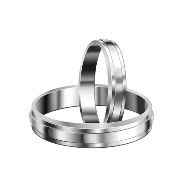 Par de anillos de boda de plata realista en la ilustración del vector ...