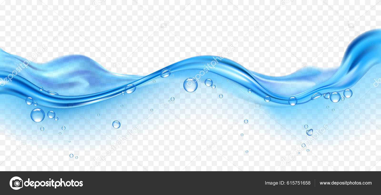 Gelombang Air Biru Realistis Dengan Gelembung Pada Gambar Vektor Latar ...