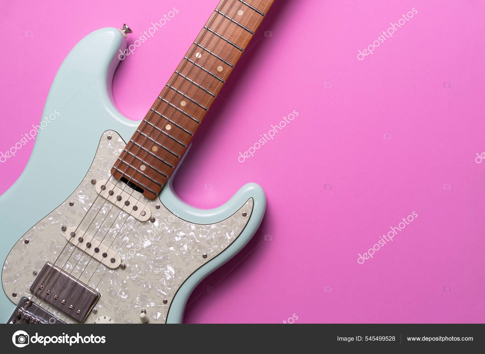 Electric Guitar Pink Table Background Close Music Concept Stock Photo ...