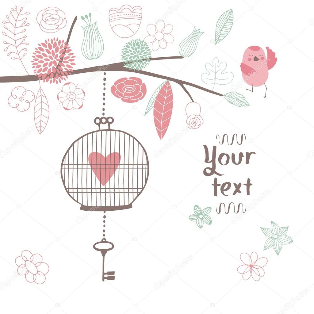 Floral invitation background with tree and bird Stock Vector Image by ...