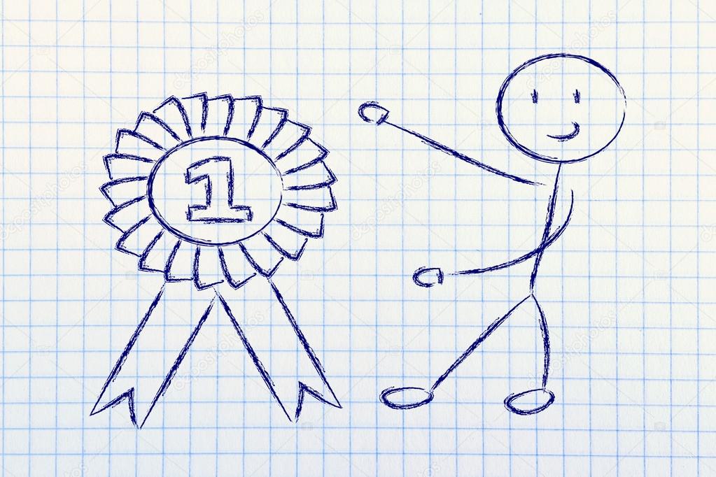 Number one, funny winner character having success — Stock Photo ...