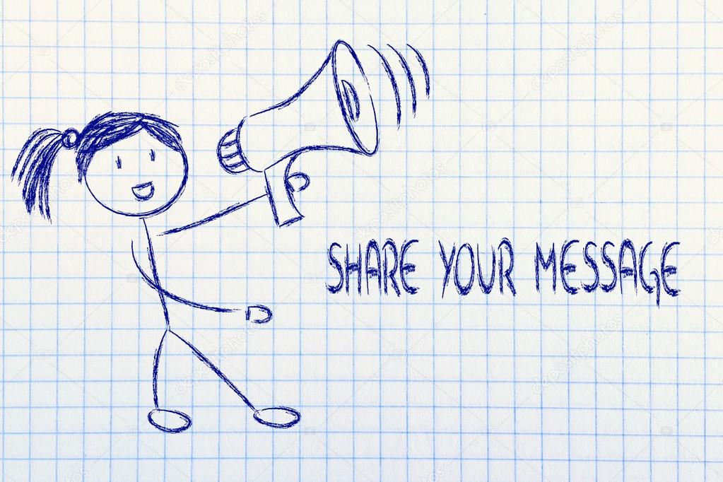 Funny girl with megaphone: share your message Stock Illustration by ...