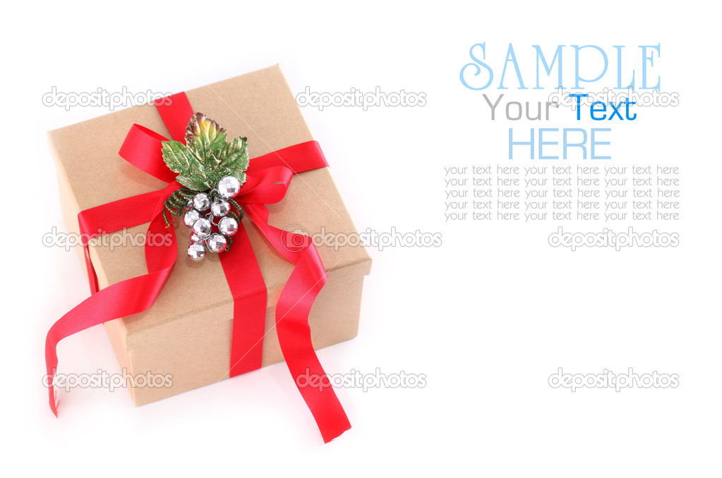 Brown paper gift box with red ribbon bow, isolated on white — Stock ...
