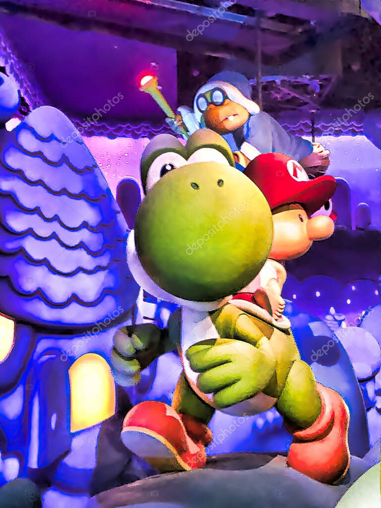 OSAKA, JAPÓN - 10 de abril de 2021: Paisajes en Yoshi 's Adventure, una ...