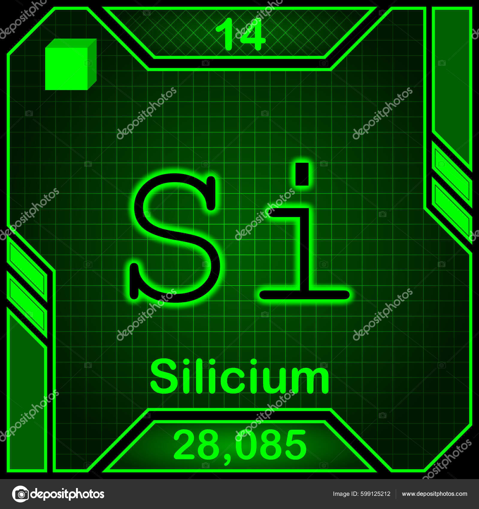 Neon Periodic Table Element Symbol 014 Silicium — Stock Photo ...