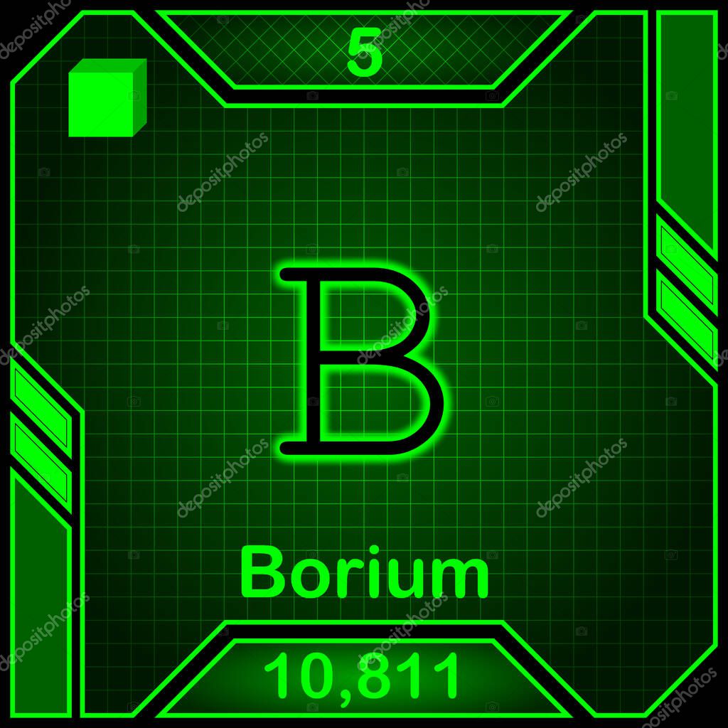 neon periodic table of element symbol 005 B Borium 2022