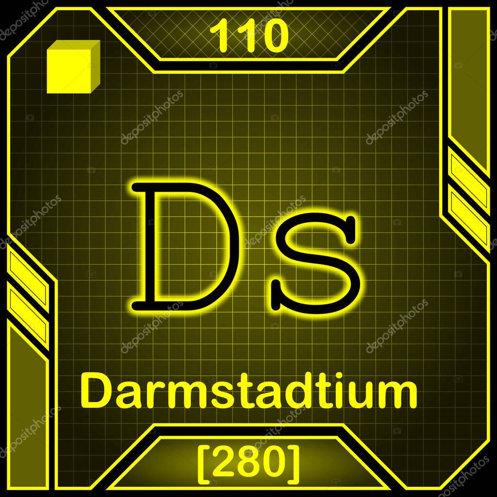 neon periodic table of element symbol 110 Ds Darmstadtium 2022