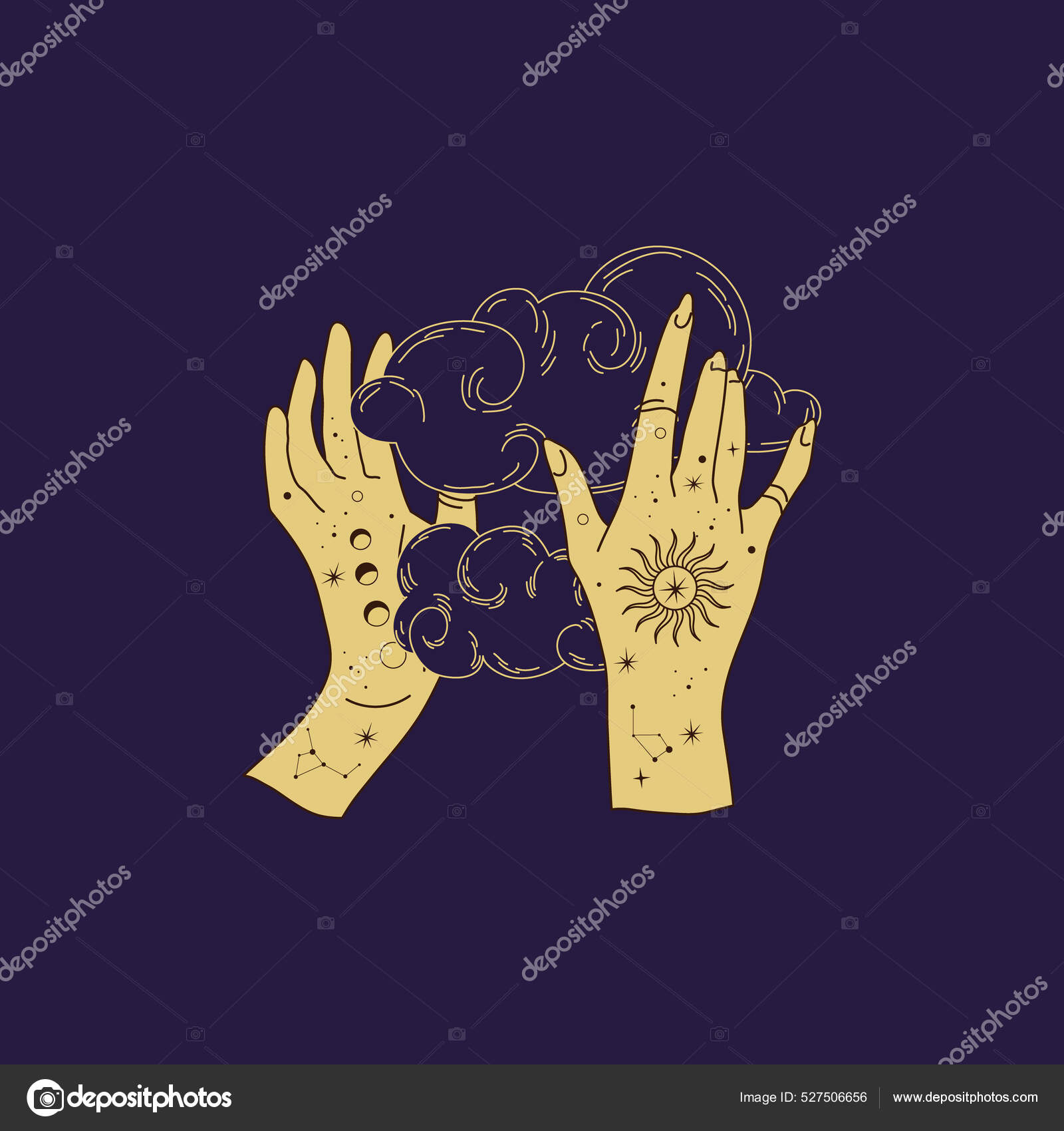 Spiritual esoteric magic logo or talisman with woman hands in ...