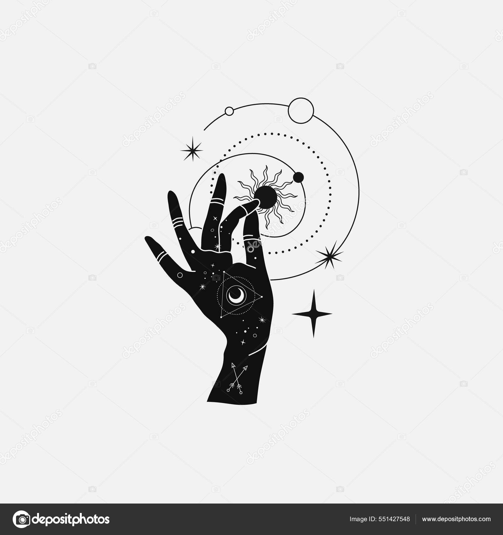 Spiritual esoteric magic logo or talisman with woman hands in ...