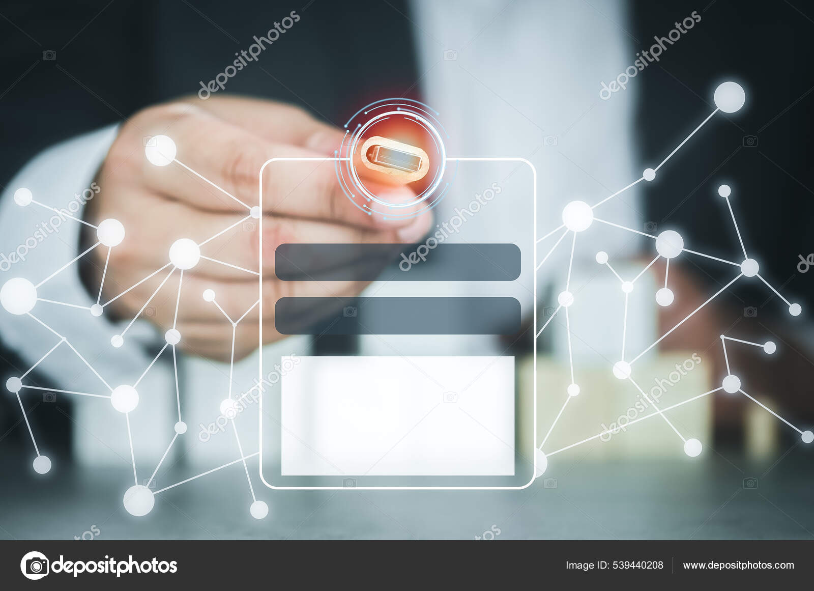 Businessman Inserting Usb Stick Cloud Computing Screen Empty Frame ... Businessman Inserting Usb Stick Cloud Computing Screen Empty Frame ...