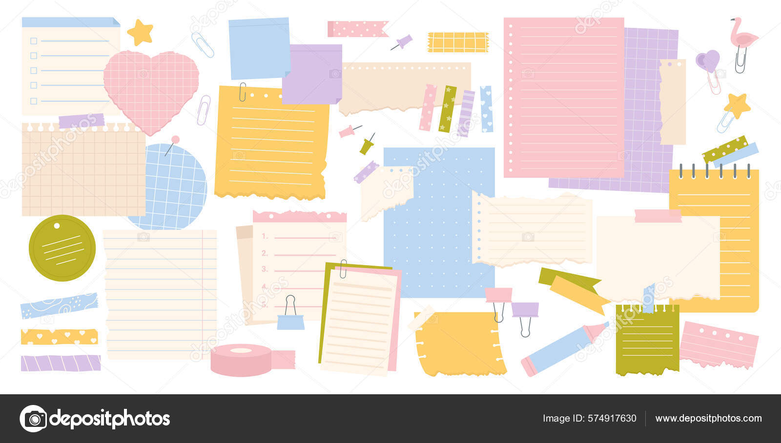 Note Paper Sheets Set Vector Illustration Cartoon Torn Notepaper Empty ...