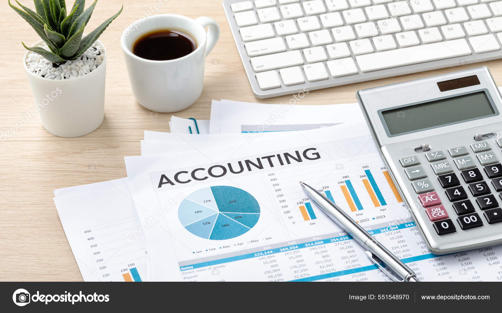 Accounting Data Chart Paper Calculator Computer Keyboard Office Desk ...