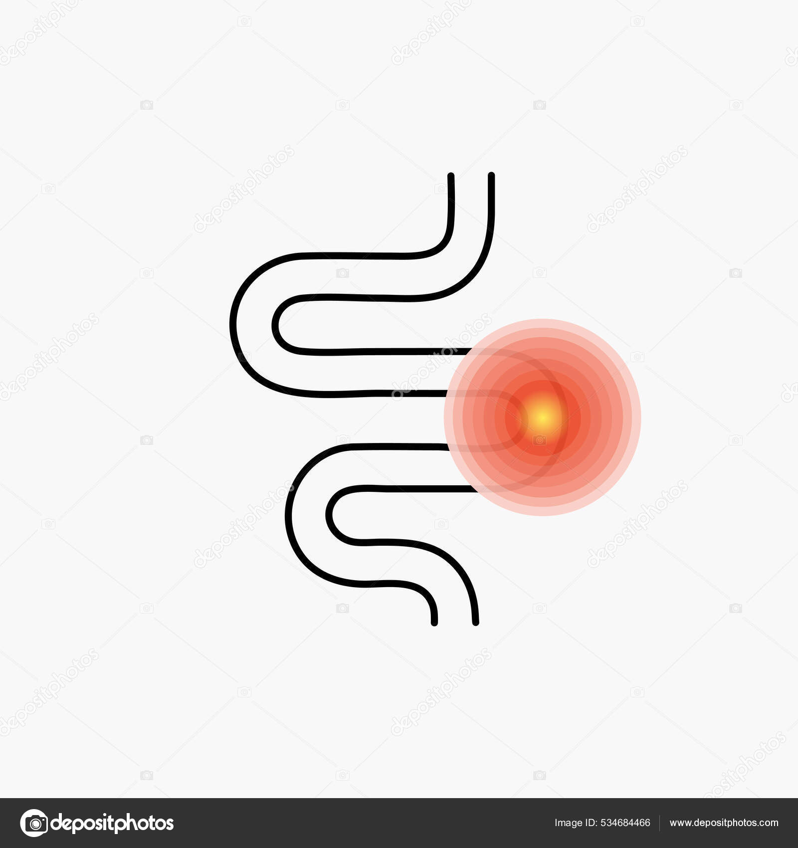 Intestine health. Icon of constipation, colitis, inflammation and pain ...