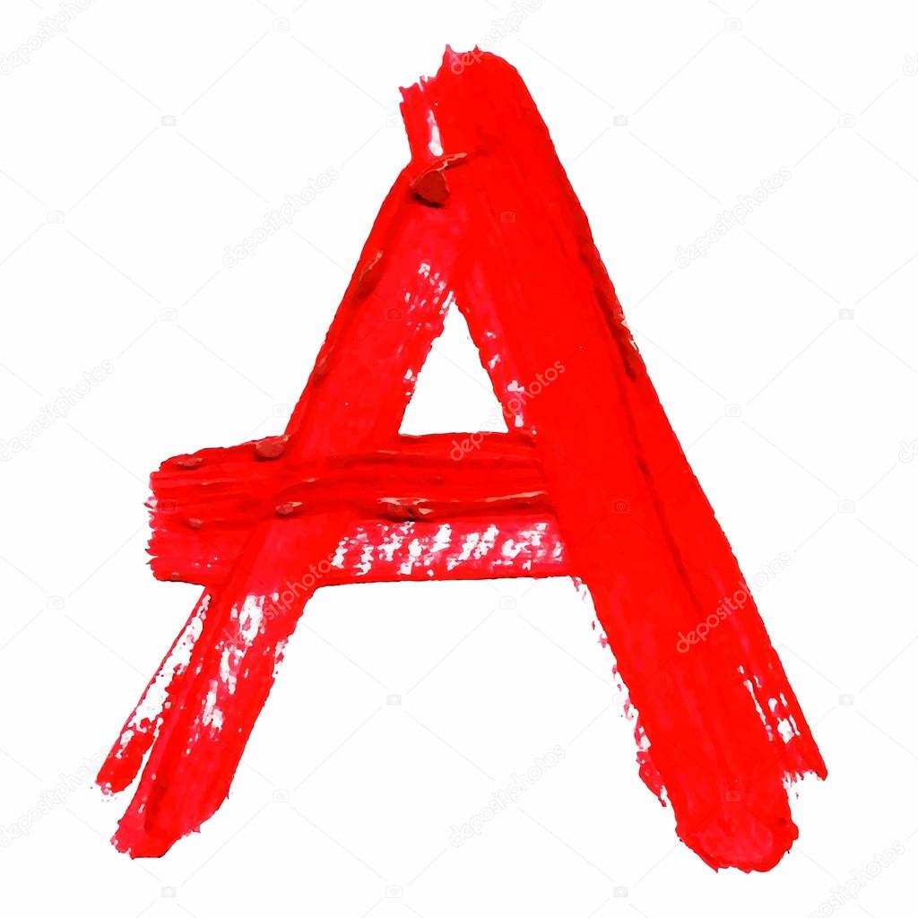 A - Letras manuscritas rojas sobre fondo blanco. 2024