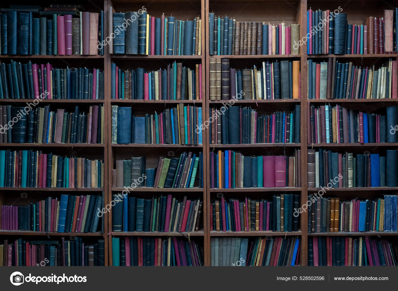 Bookshelf Background Front View Old Books Library Stock Photo by ...