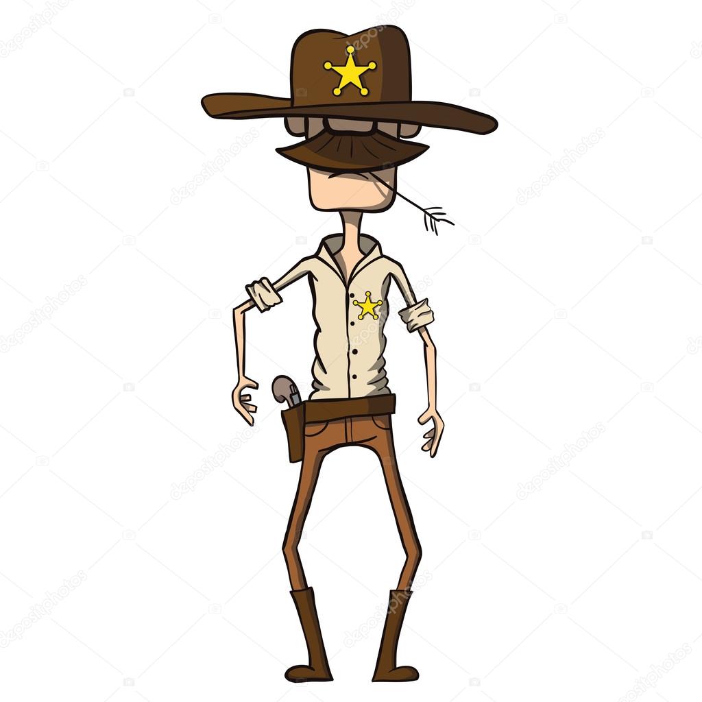 sheriff de dibujos animados con revólver. salvaje oeste. ilustración ...