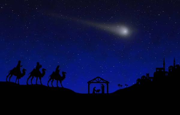 Blue Christmas Nativity Scene Background — Stock Photo © Lukbar #419029726