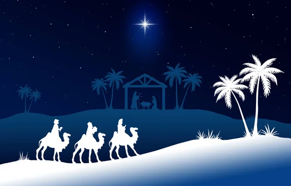 Blue Christmas Nativity Scene Greeting Card Background Stock Photo by ...