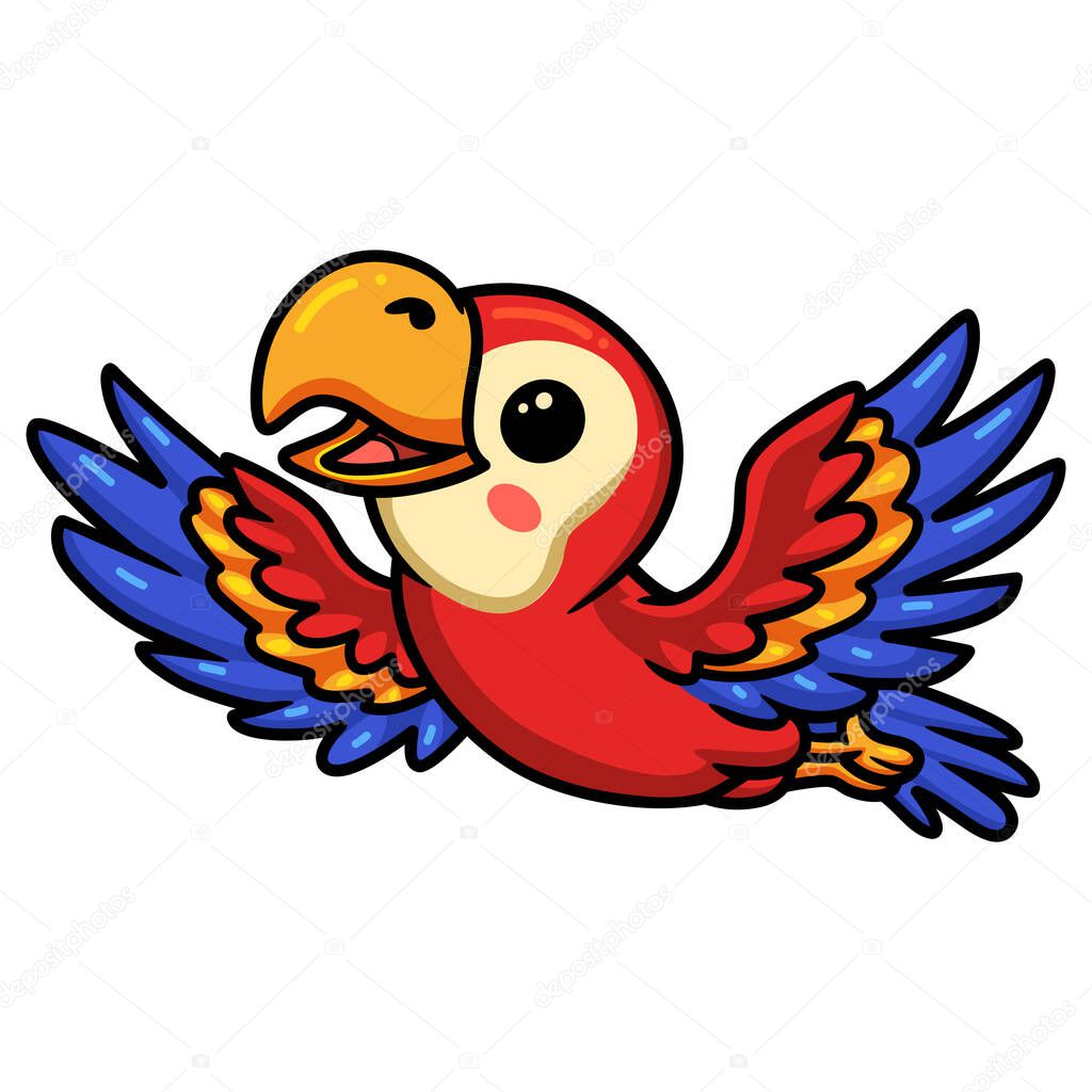 Ilustración vectorial de lindo pequeño loro de dibujos animados volando ...