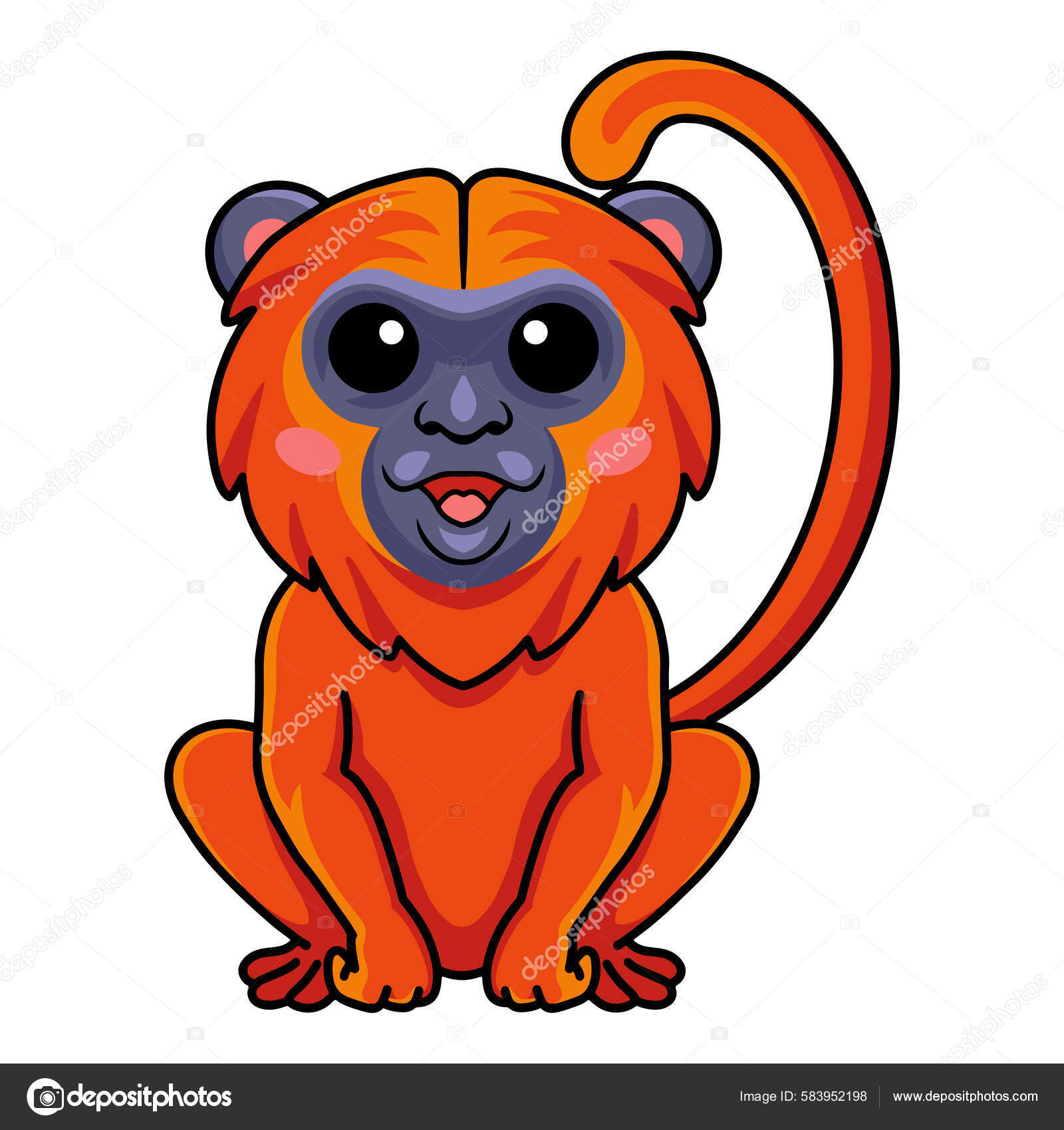 Vector Illustration Cute Red Howler Monkey Cartoon Sitting Vector de ...