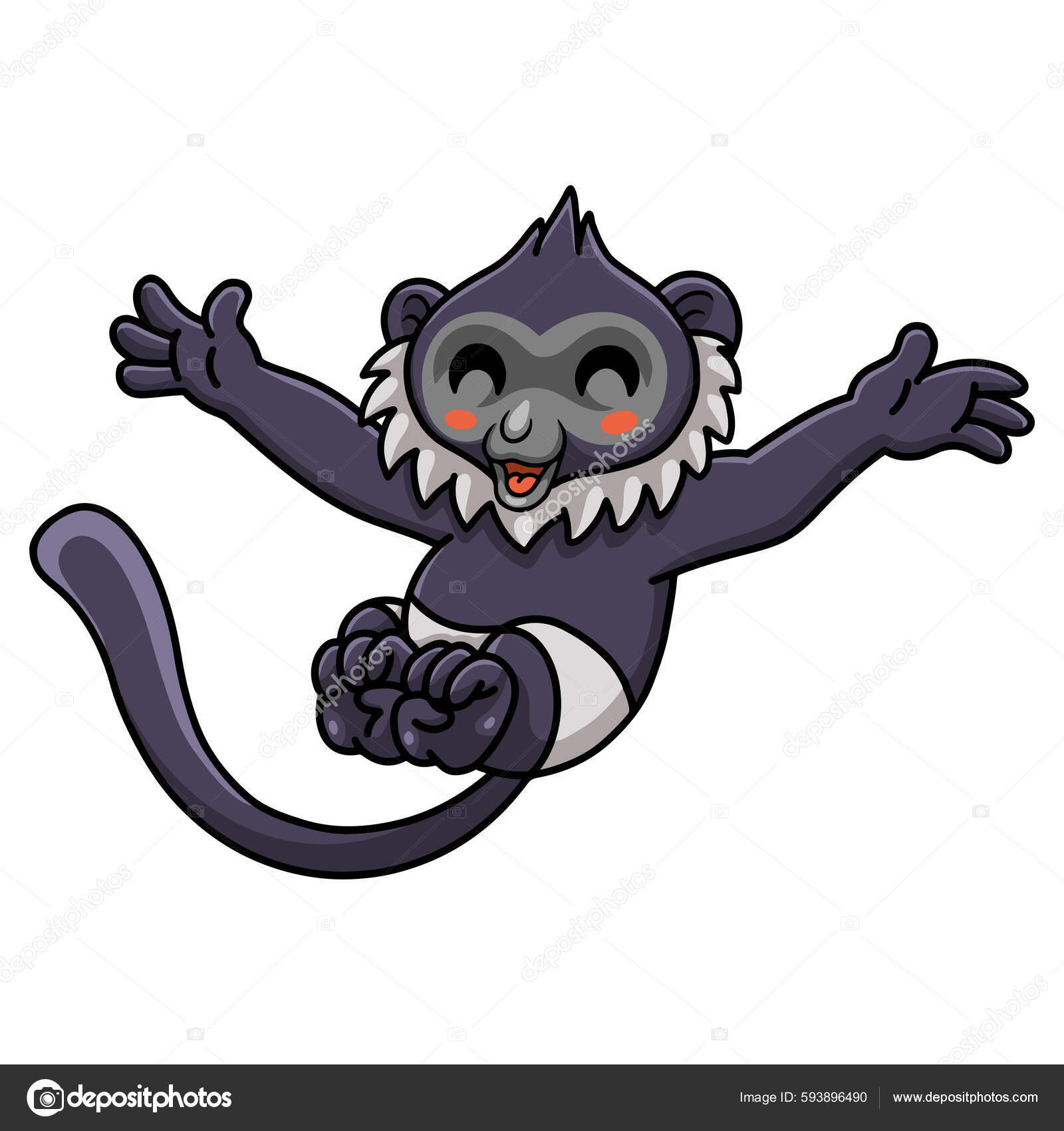 Vector Illustration Cute Delacour's Langur Cartoon Jumping Vector de ...