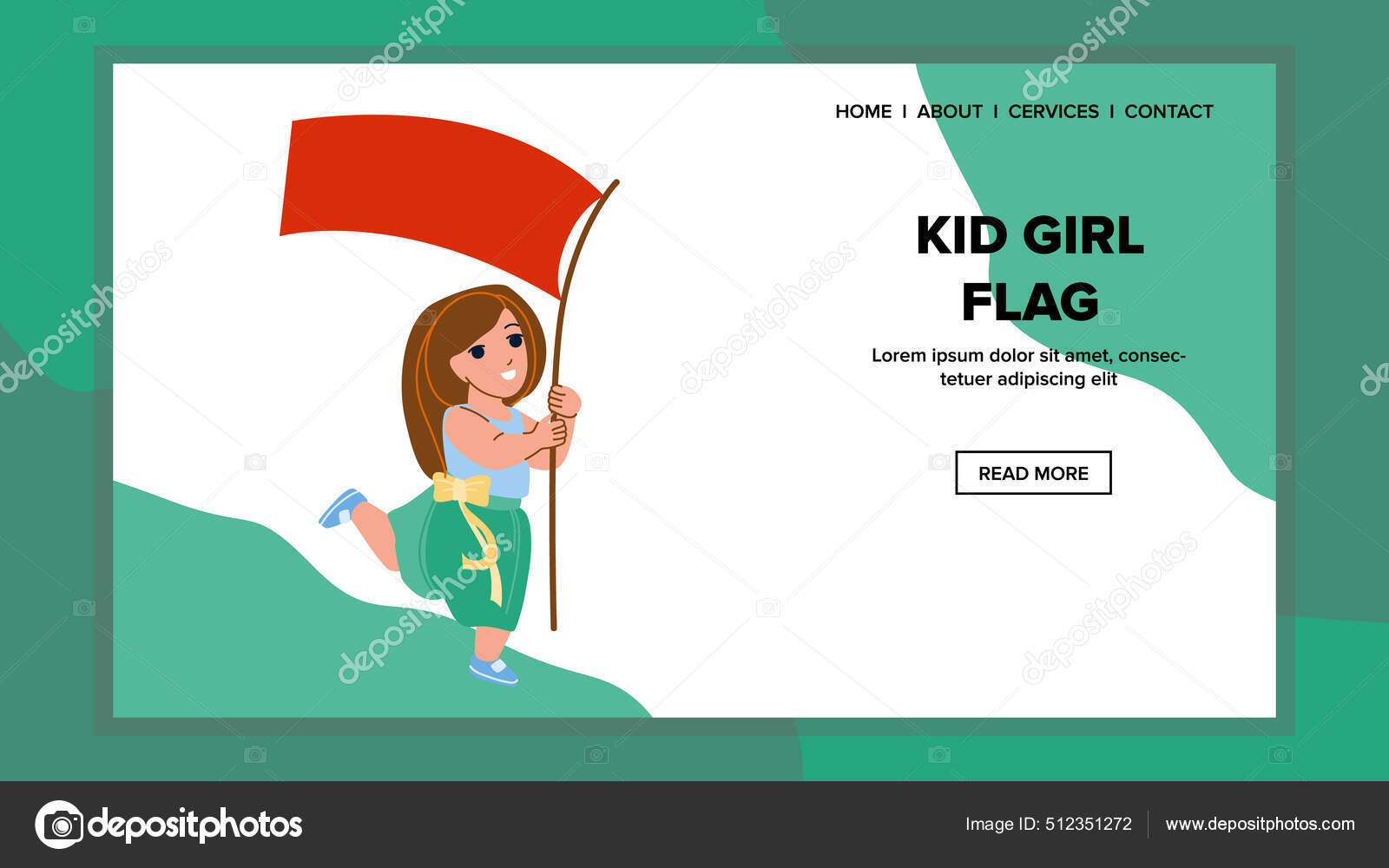 Kid Girl Holding Flag And Walking On Parade Vector Stock Illustration ...