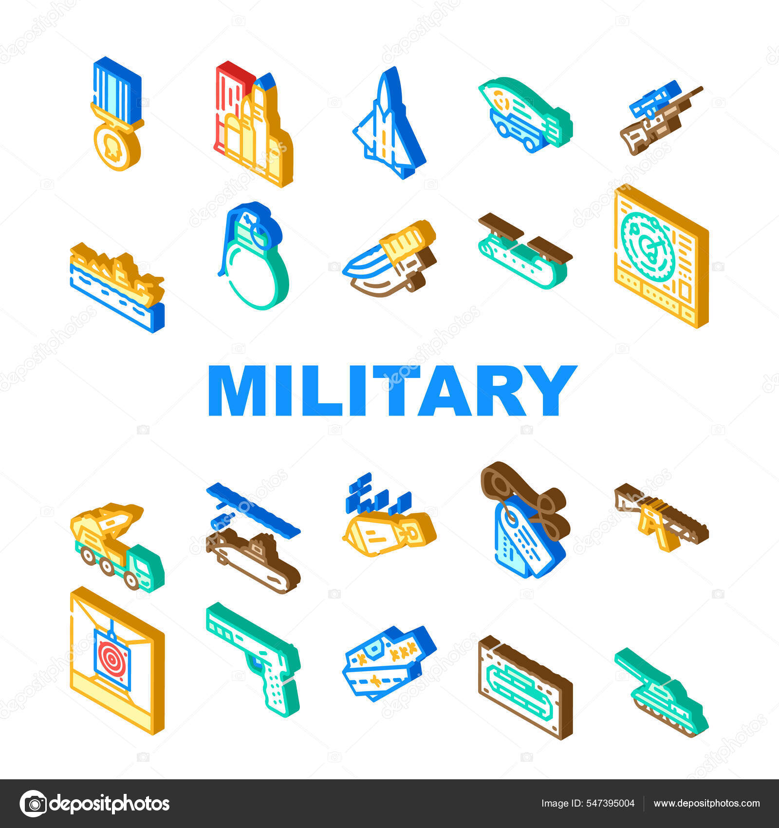 Military Weapon And Transport Icons Set Vector Stock Vector Image by ...