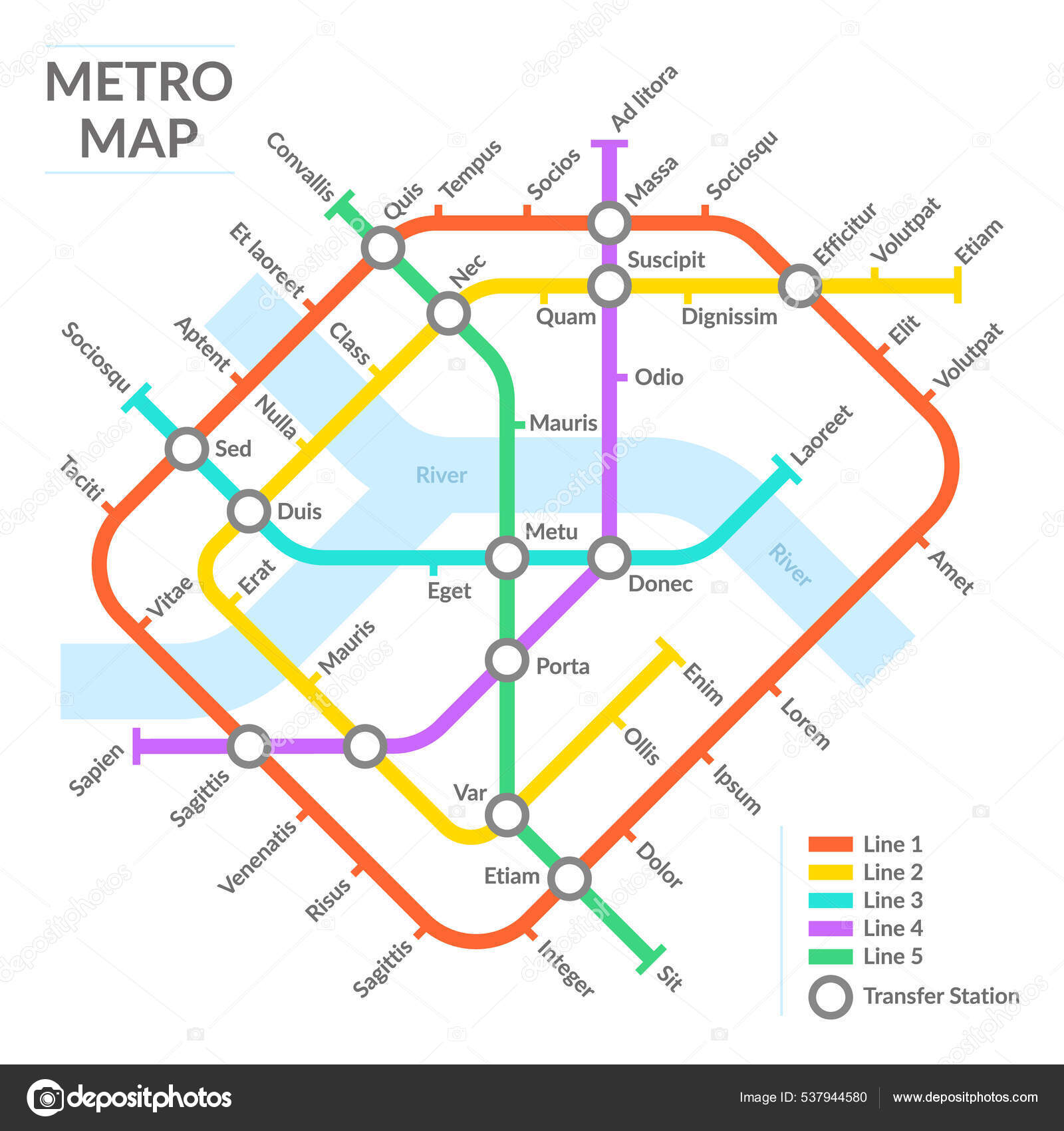 Mapa stanic metra, podzemní systém veřejné dopravy, síť metra. Podzemní ...