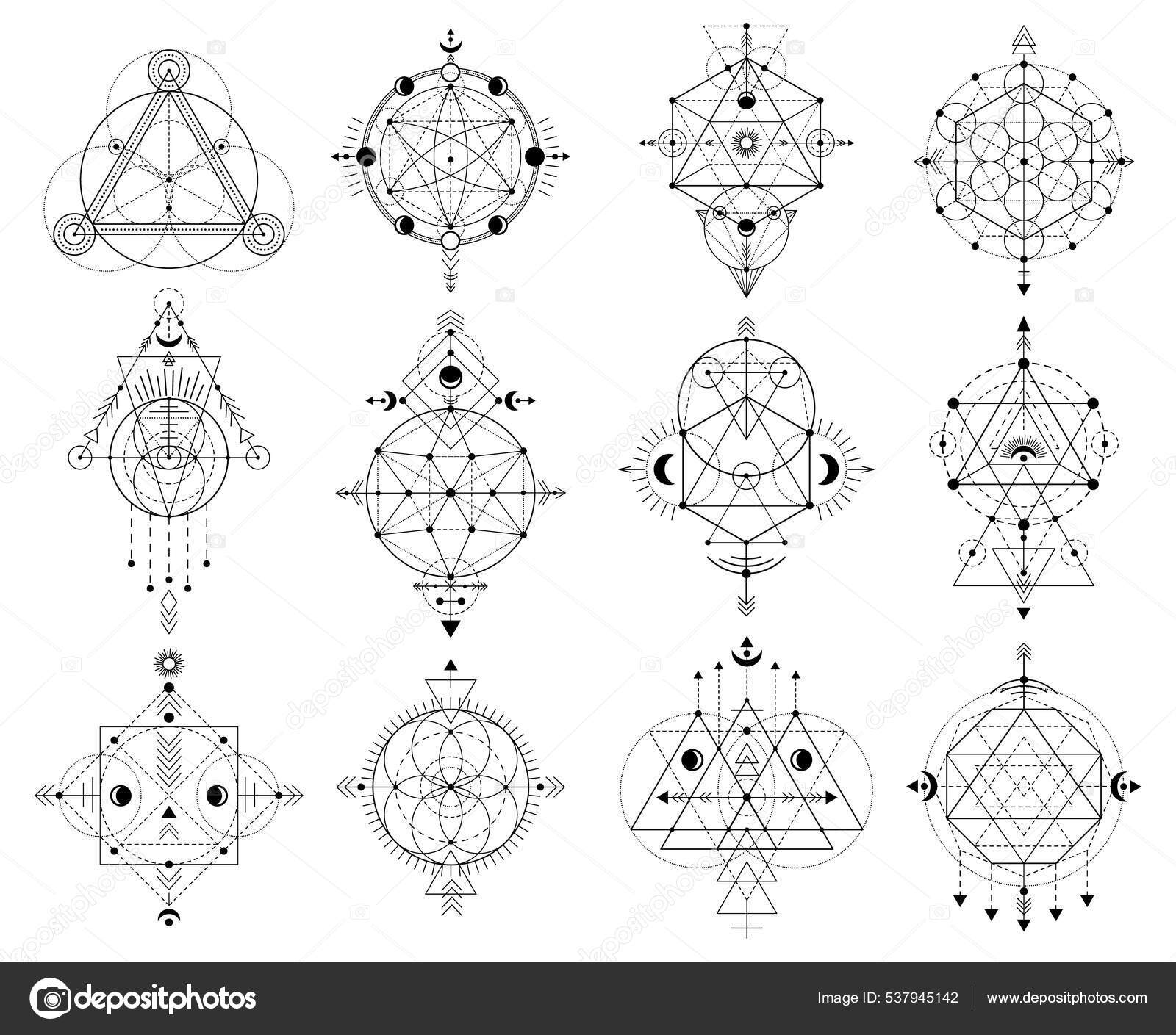 Figuras geométricas sagradas, formas lineales místicas abstractas ...