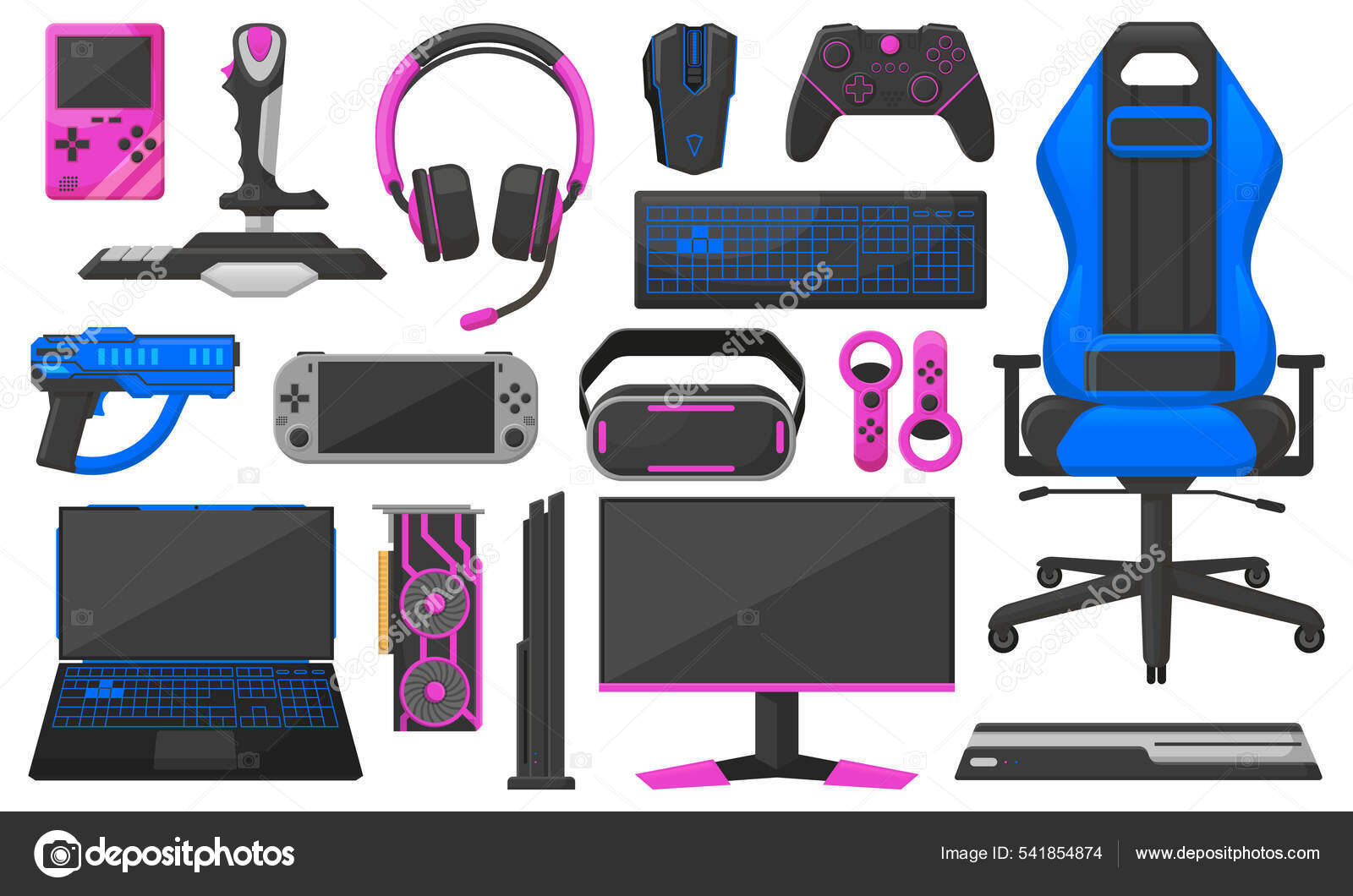 Gaming accessories, video game console, headphones, video card and ...
